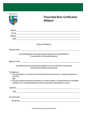 Fillable Online gatrees Prescribed Burn Certification Affidavit Fax ...