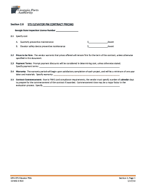 Fillable Online Section 20 STS ELEVATOR PM CONTRACT PRICING Fax Email ...