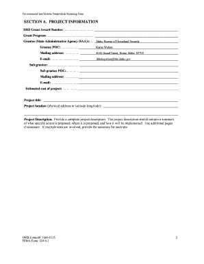 Fillable Online bhs idaho MANAGEMENT AGENCY (FEMA) ENVIRONMENTAL AND ...