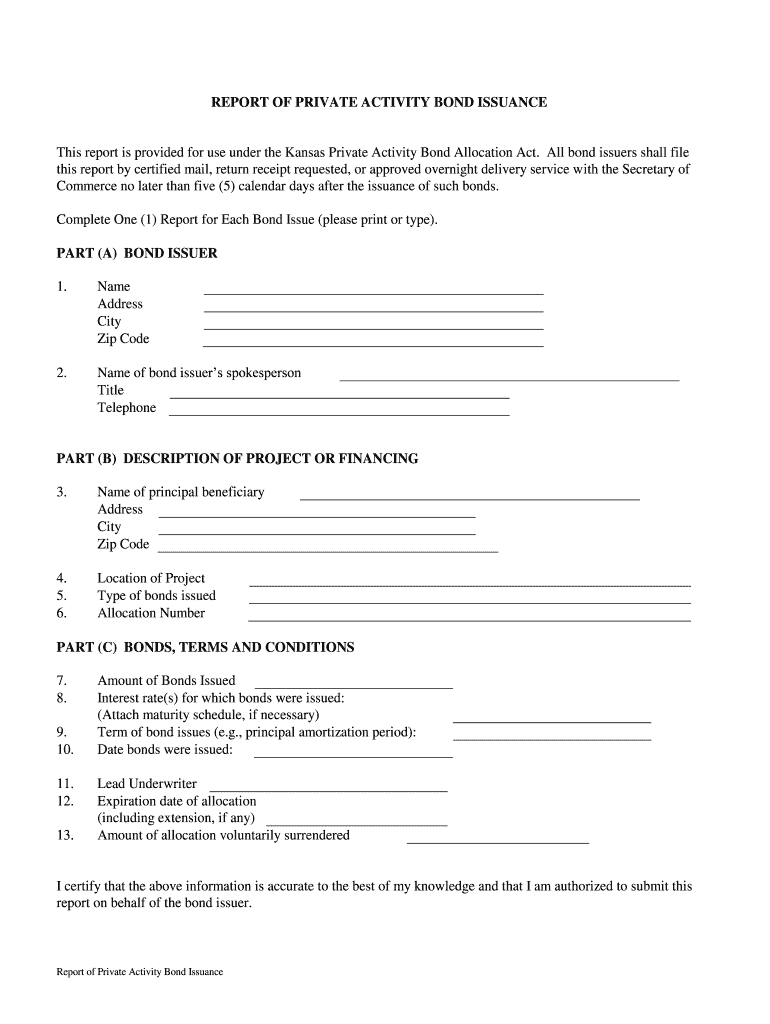 Fillable Online REPORT OF PRIVATE ACTIVITY BOND ISSUANCE Fax Email ...