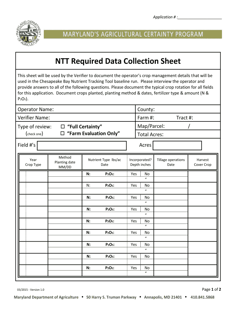 Fillable Online mda state md NTT Required Data Collection Sheet NTT Required Data Collection ...