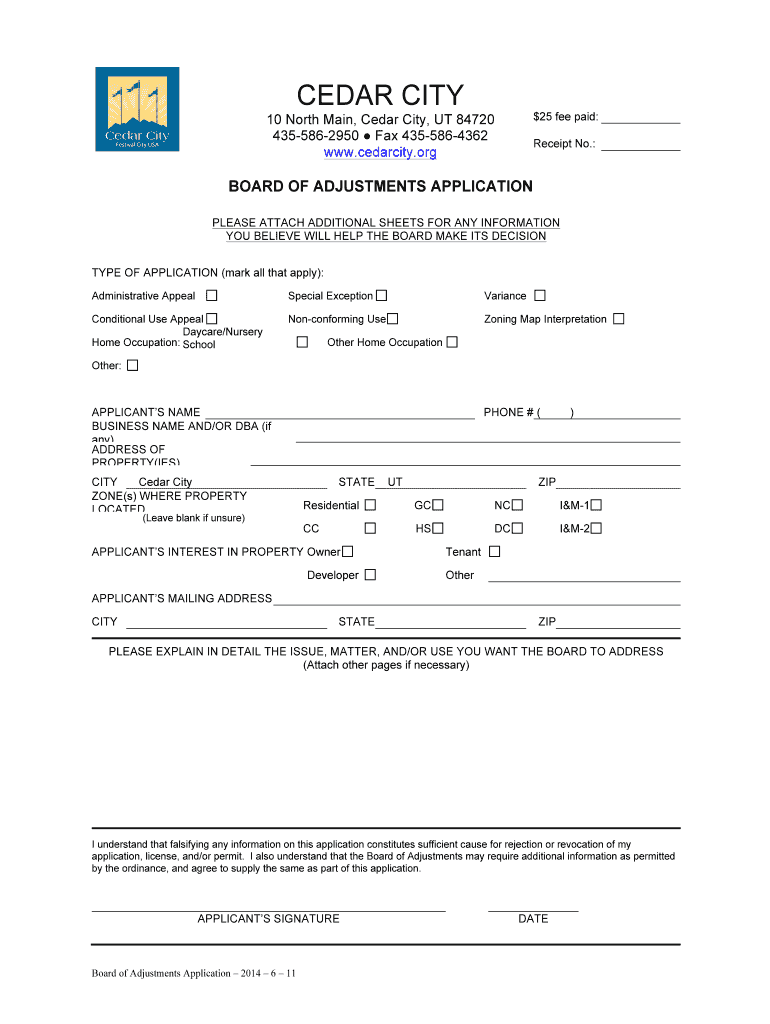 Fillable Online cedarcity BOA Packets - Application 2014 - 6 - 111 Fax Email Print - pdfFiller
