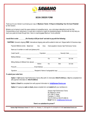 Fillable Online BOOK ORDER FORM - Saviano Tennis Fax Email Print - pdfFiller
