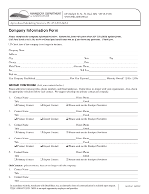 Fillable Online mda state mn Company Information Form - mdastatemnus Fax Email Print - pdfFiller