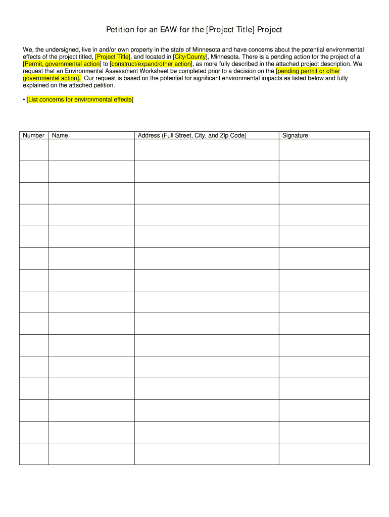 Fillable Online Petition for an EAW for the Project Title Project Fax ...