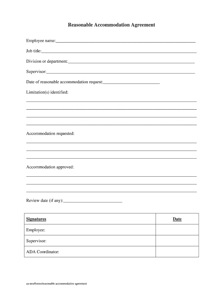 Fillable Online Reasonable Accommodation Agreement.doc Fax Email Print ...