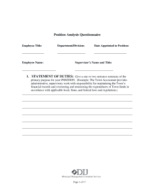 Fillable Online Bennett Associates Position Analysis Questionnaire Fax ...