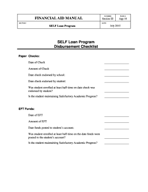 Fillable Online SELF Loan Program Disbursement Checklist Fax Email ...