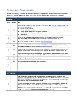 Fillable Online Site Coordinator Planning Checklist Fax Email Print ...