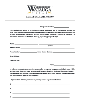 Fillable Online ci watauga tx GARAGE SALE APPLICATION - Watauga Fax Email Print - pdfFiller