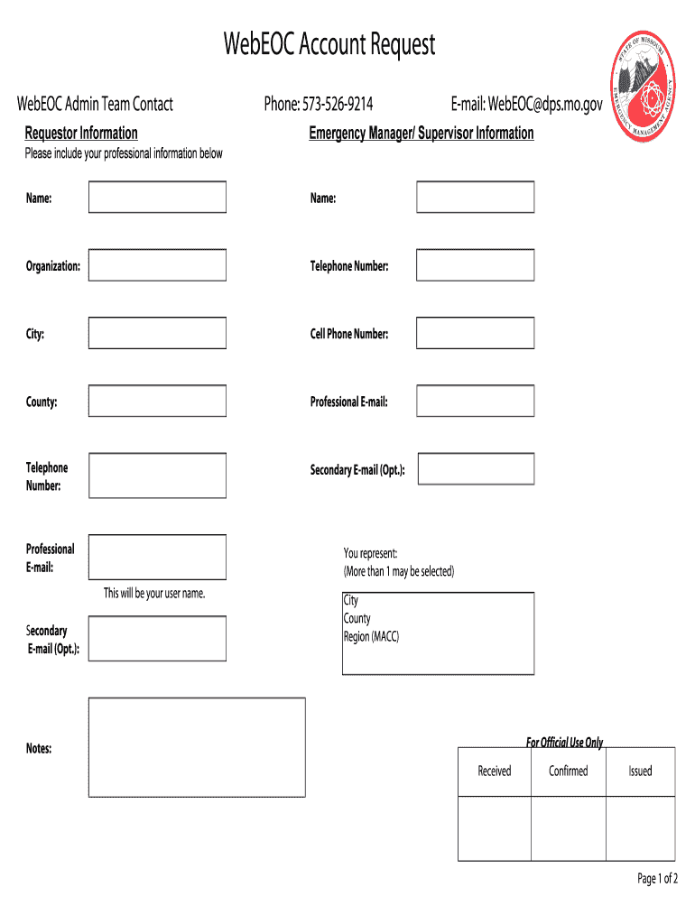 Fillable Online sema dps mo WebEOC Account Request - semadpsmogov Fax ...