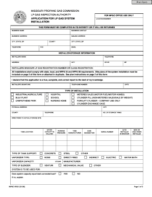 Fillable Online Application for LP Gas System Installation-6-23 Fax ...