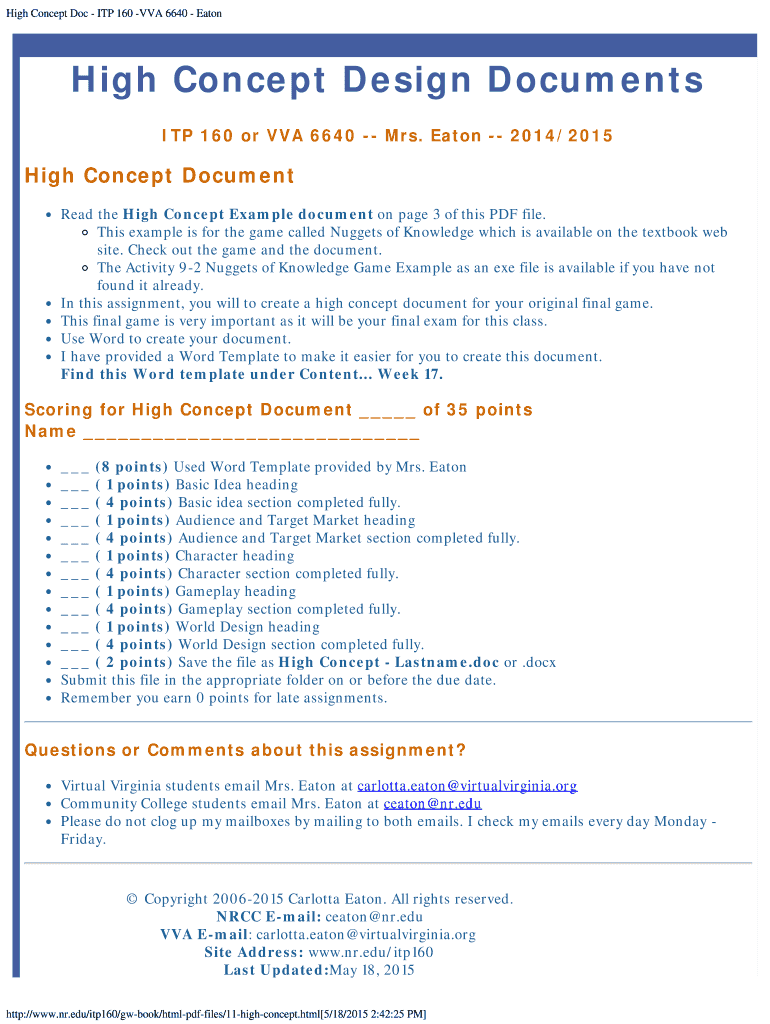 Fillable Online nr High Concept Design Documents - nredu Fax Email Print - pdfFiller