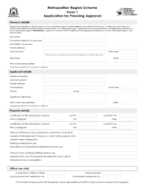 Fillable Online MRS form 1 - Application for Planning Approval Fax ...