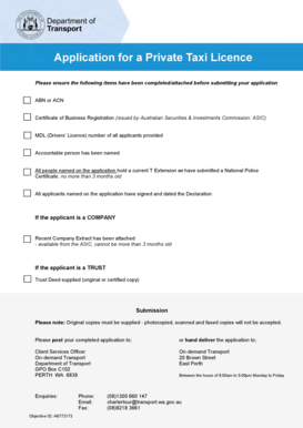 Fillable Online transport wa gov Application for a Private Taxi Licence ...