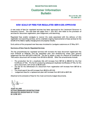 Fillable Online NEW SCALE OF FEES FOR REGULATED SERVICES APPROVED Fax ...