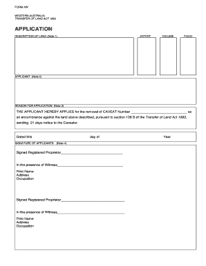 Fillable Online FORM AW To remove a Caveat an application must be made ...