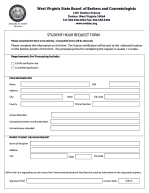 Fillable Online STUDENT HOUR REQUEST FORM - wvbbccom Fax Email Print ...
