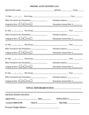 Fillable Online wvhumanities HISTORY ALIVE MONTHLY LOG - West Virginia ...