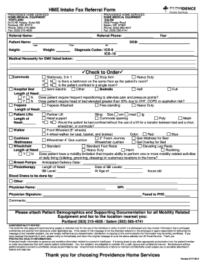 Fillable Online healthplans providence HME Intake Fax Referral Form ...