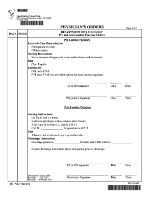 Fillable Online support providencehospital Pre and Post Lumbar Puncture ...