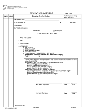 Fillable Online support providencehospital PHYSICIANS ORDERS - supportprovidencehospitalorg ...