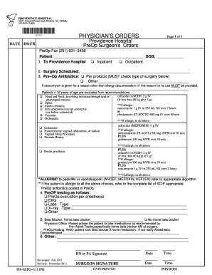 Fillable Online support providencehospital PreOp Surgeons Orders ...