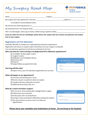 Fillable Online My Surgery Road Map Instructions and care plan ...