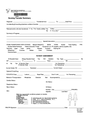 Fillable Online support providencehospital Nursing Transfer Summary ...