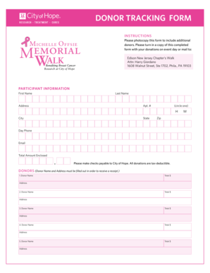 Fillable Online DONOR TRACKING FORM - City of Hope National Medical Center Fax Email Print ...