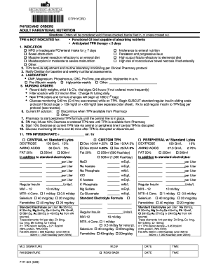 Fillable Online PHYSICIANS ORDERS ADULT PARENTERAL NUTRITION Fax Email ...