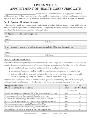 Fillable Online Living WiLL Appointment of HeALtHcAre SurrogAte Fax ...