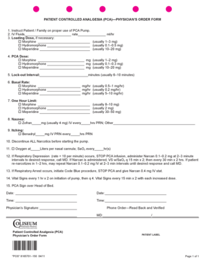 Fillable Online Patient Controlled Analgesia PCA Patient Controlled ...