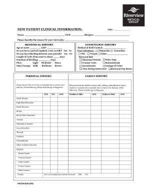 Fillable Online NEW PATIENT CLINICAL INFORMATION Date Fax Email Print - pdfFiller