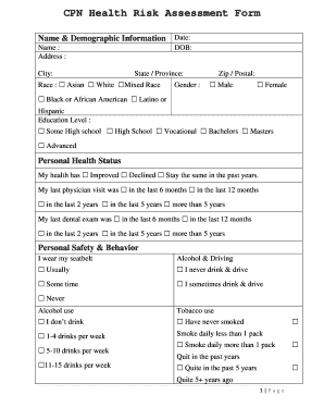 Fillable Online Health Risk Assessment Form - ecommunitycom Fax Email ...