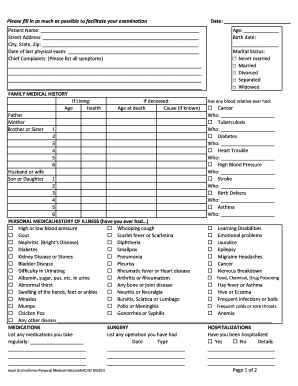 Fillable Online Personal Medical History Form Personal Medical History ...