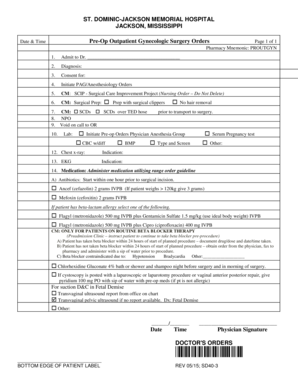 Fillable Online Pre-op Outpatient Gynecologic Surgery Orders Fax Email ...