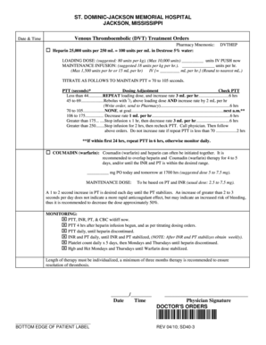 Fillable Online Venous Thromboembolic DVT Treatment Orders - stdomcom ...