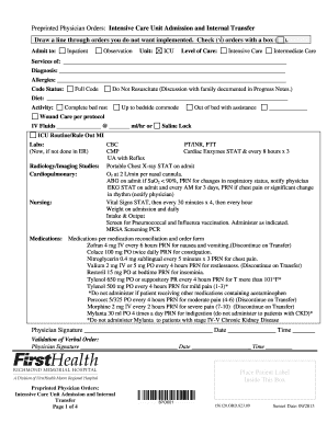 Fillable Online RMH Preprinted Physician Orders - ICU Admission and ...