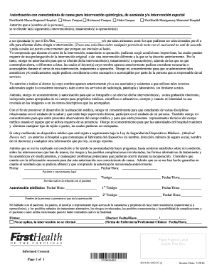 Fillable Online FHC Informed Consent Spanish Clinical Form Fax Email ...