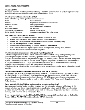 Fillable Online HIPAA FACTS FOR STUDENTSRev2006doc Fax Email Print ...