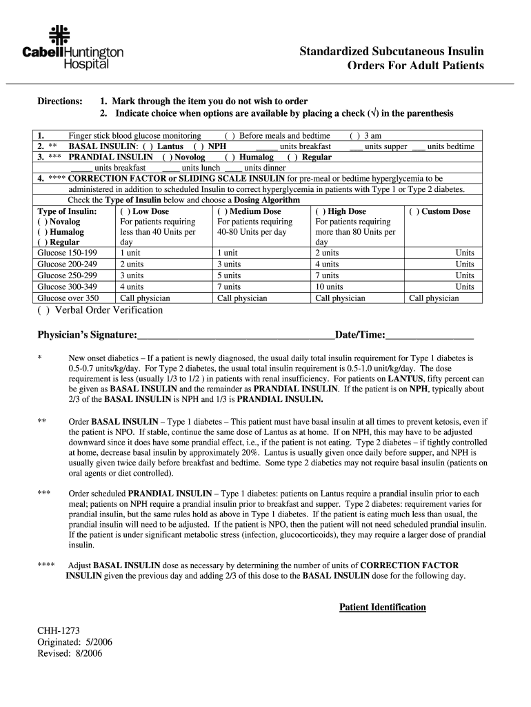 Fillable Online cabellhuntington Standardized Subcutaneous Insulin ...