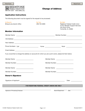 Fillable Online redfcu redstone federal credit union address form Fax ...