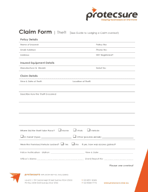 Fillable Online Theft - Protecsure Fax Email Print - pdfFiller