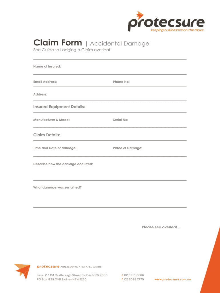 Fillable Online Accidental Damage - Protecsure Fax Email Print - pdfFiller