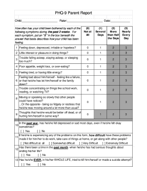 Fillable Online dhhs nh Depression Patient Health Questionnaire PHQ9 ...