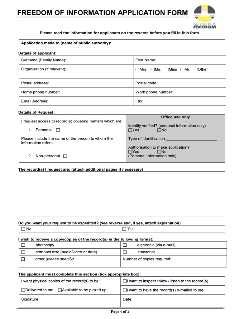 Fillable Online foi gov Application made to (name of public authority ...