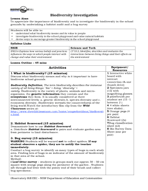 Fillable Online observatoryhilleec nsw edu Biodiversity Investigation ...