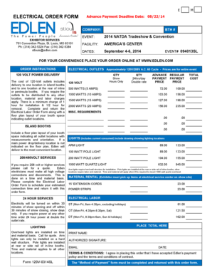 Fillable Online E M ELECTRICAL ORDER FORM - Explore St Louis Fax Email Print - pdfFiller