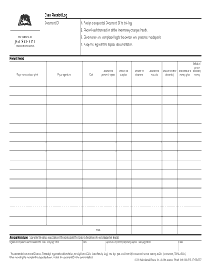 Fillable Online si lds Cash Receipt Log - Church of Jesus Christ of ...